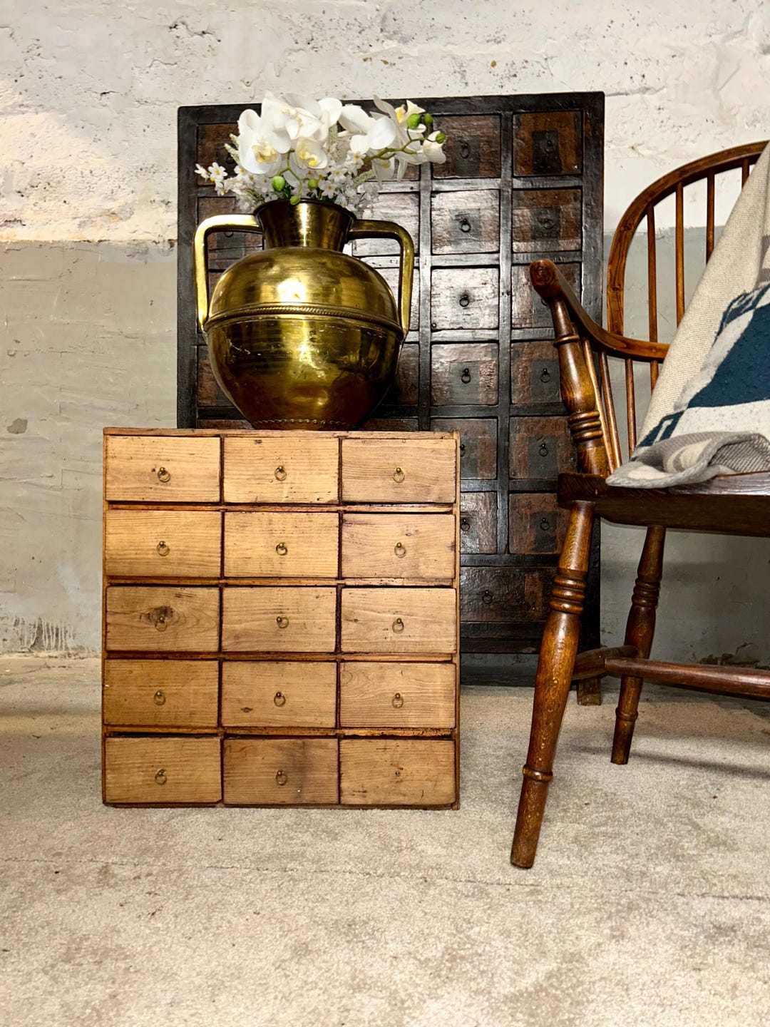 Haberdashery Cabinet Table Top Rustic Pine Bank of Drawers Pine Chest ...