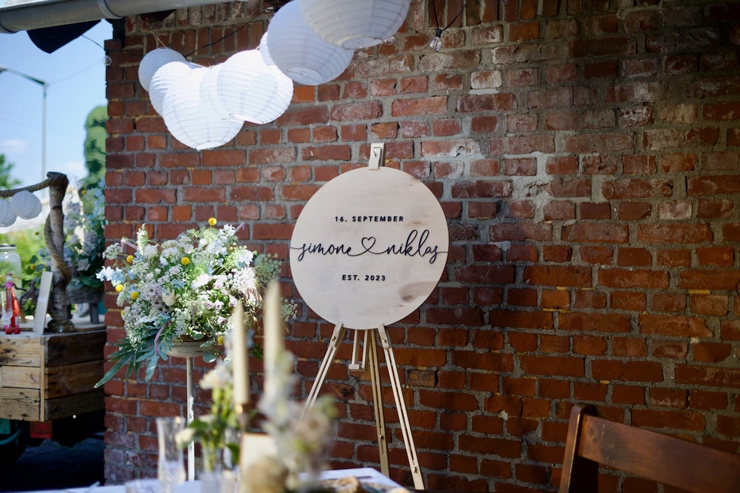 Welcome Sign Wedding Alternative Round Guest Book XL Made of Wood for ...