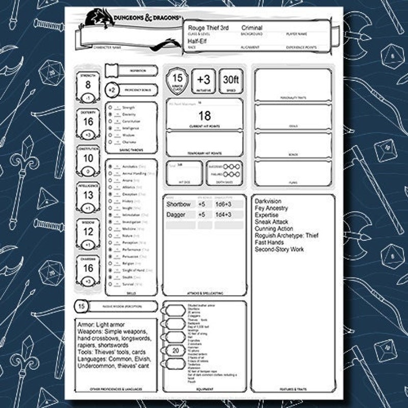 Free Character Sheet - Etsy