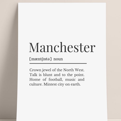 Manchester Definition Print Definition Wall Print for | Etsy UK