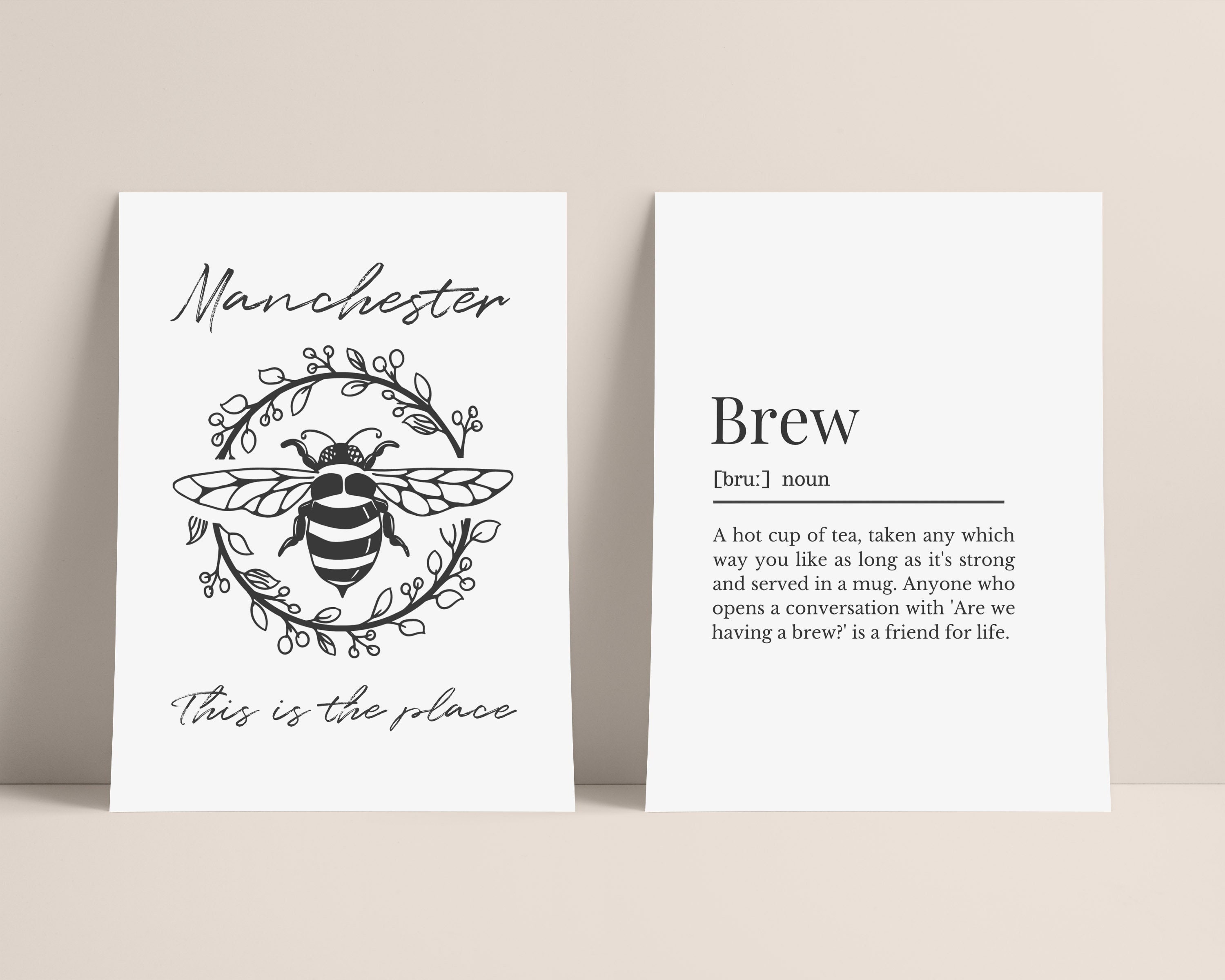 Manchester Bee With Brew Definition Print Manchester Wall | Etsy UK