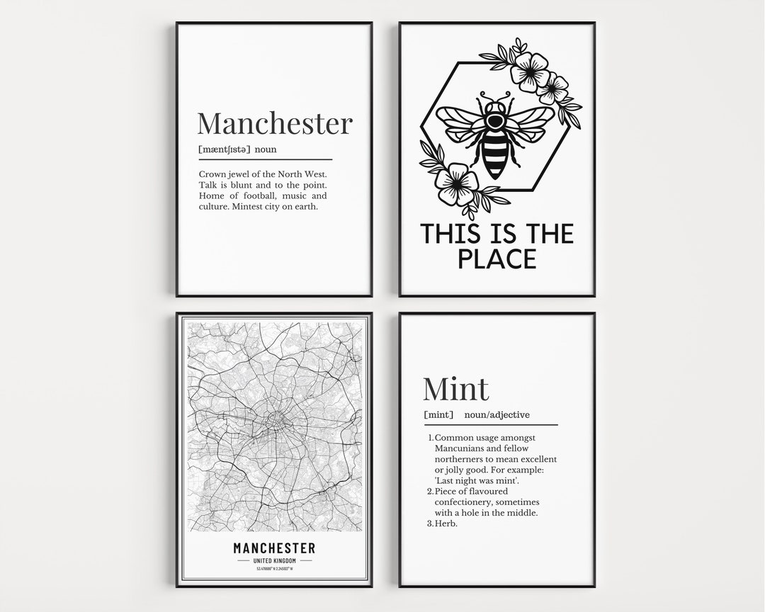 Manchester Prints, Set of Four Manchester Wall Prints, Manc Gifts ...