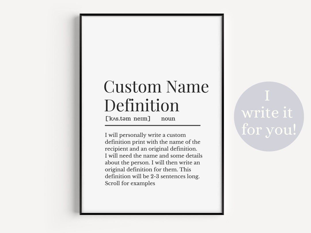 Custom Definition Print, Personalised Name Definition Print, Definition ...