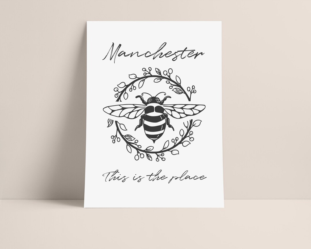 Manchester Bee Print, Manchester A4 Wall Print, Print for Mancunians ...