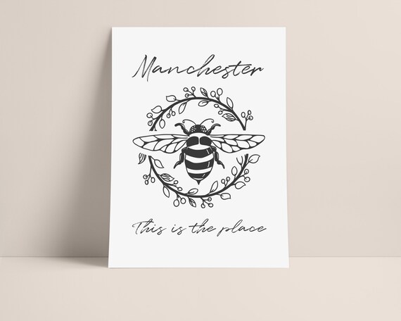 Manchester Bee Print Manchester A4 Wall Print Print for - Etsy