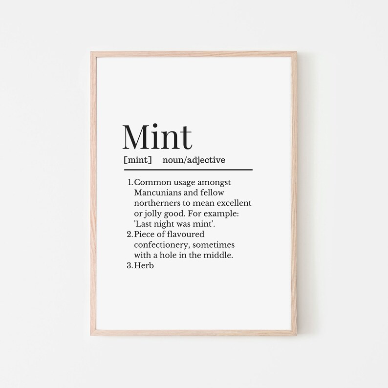 Mint Definition Wall Print Manchester Slang Definition Print | Etsy UK