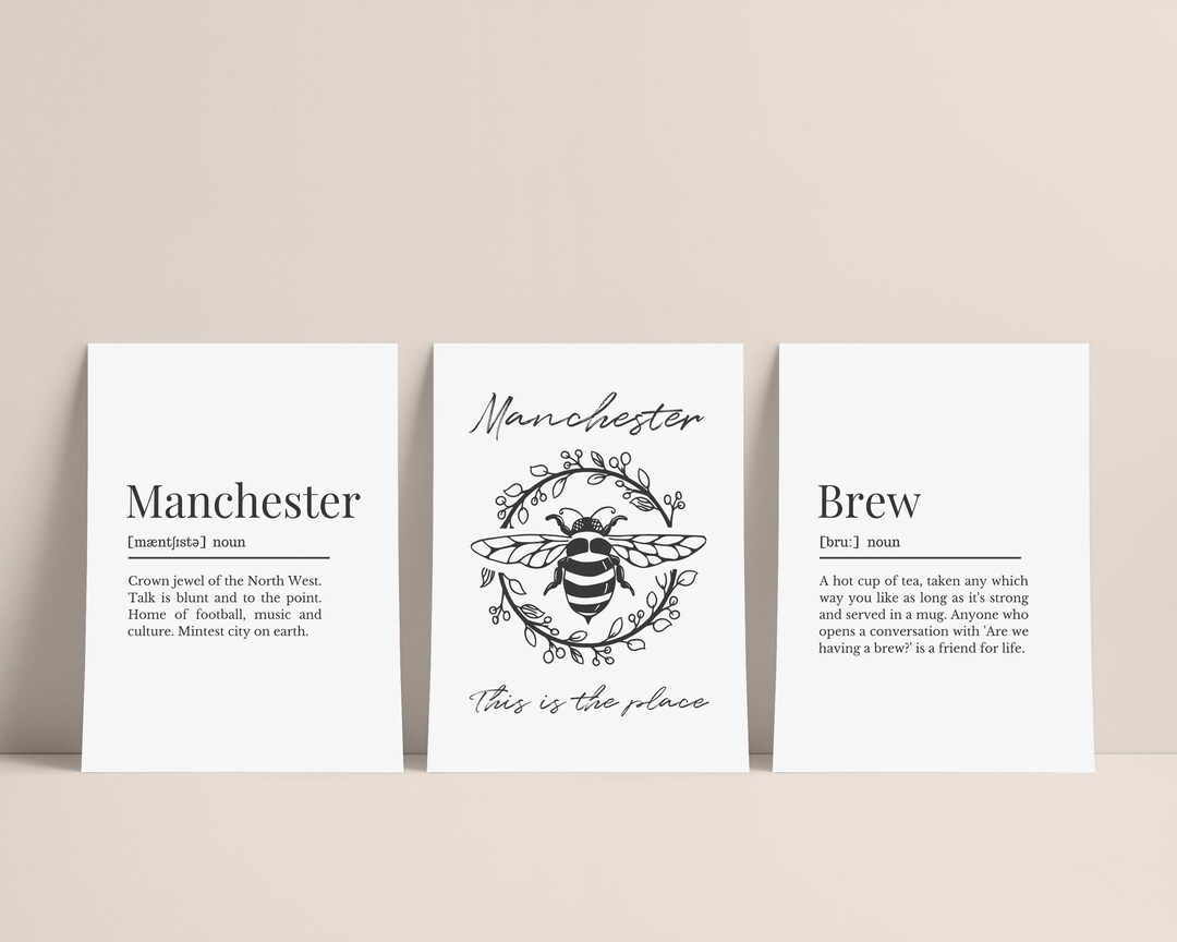 Manchester Definition Print Trio, Set of Three Manchester Themed Prints ...