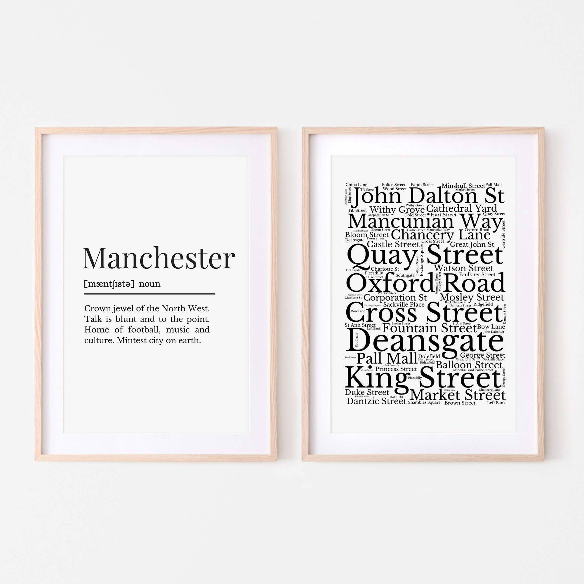 Manchester Definition And Street Print Set Manchester Prints | Etsy