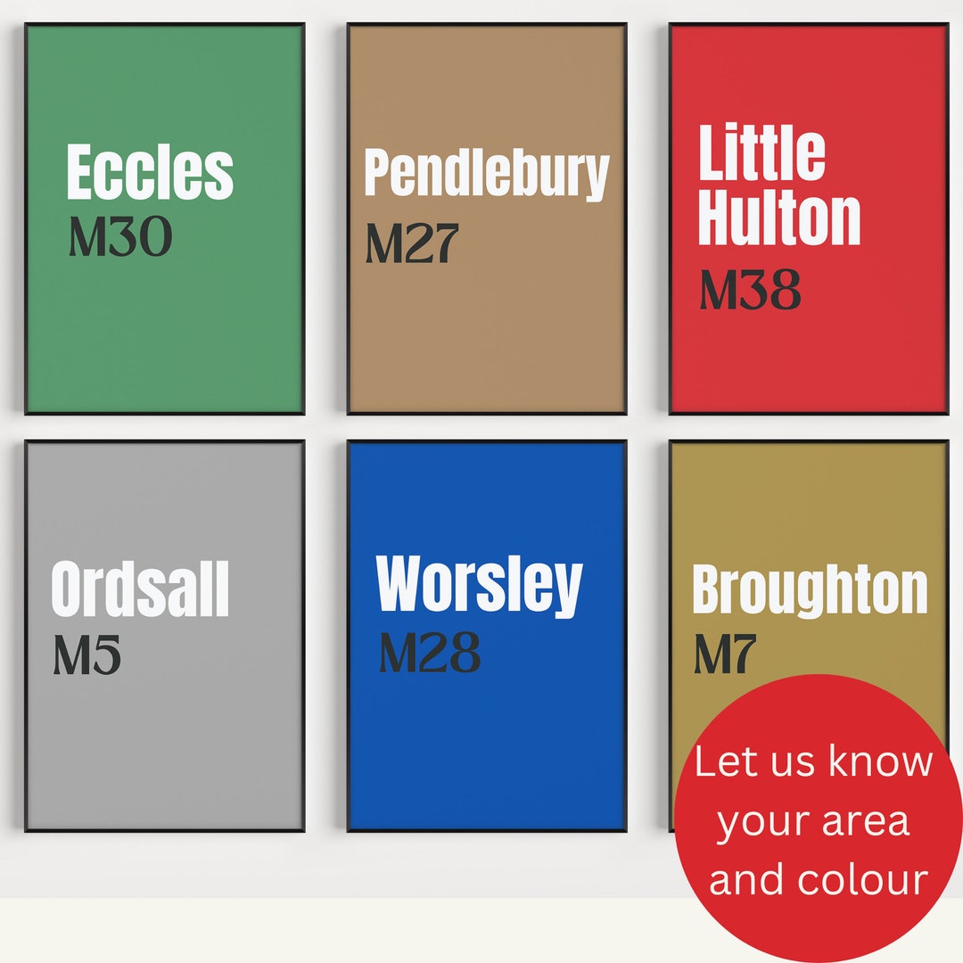 Salford Prints, Salford Postcodes Wall Print, Salford Gifts, Wall ...