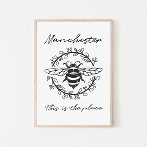 Manchester Bee Print, Manchester A4 Wall Print, Print for Mancunians ...