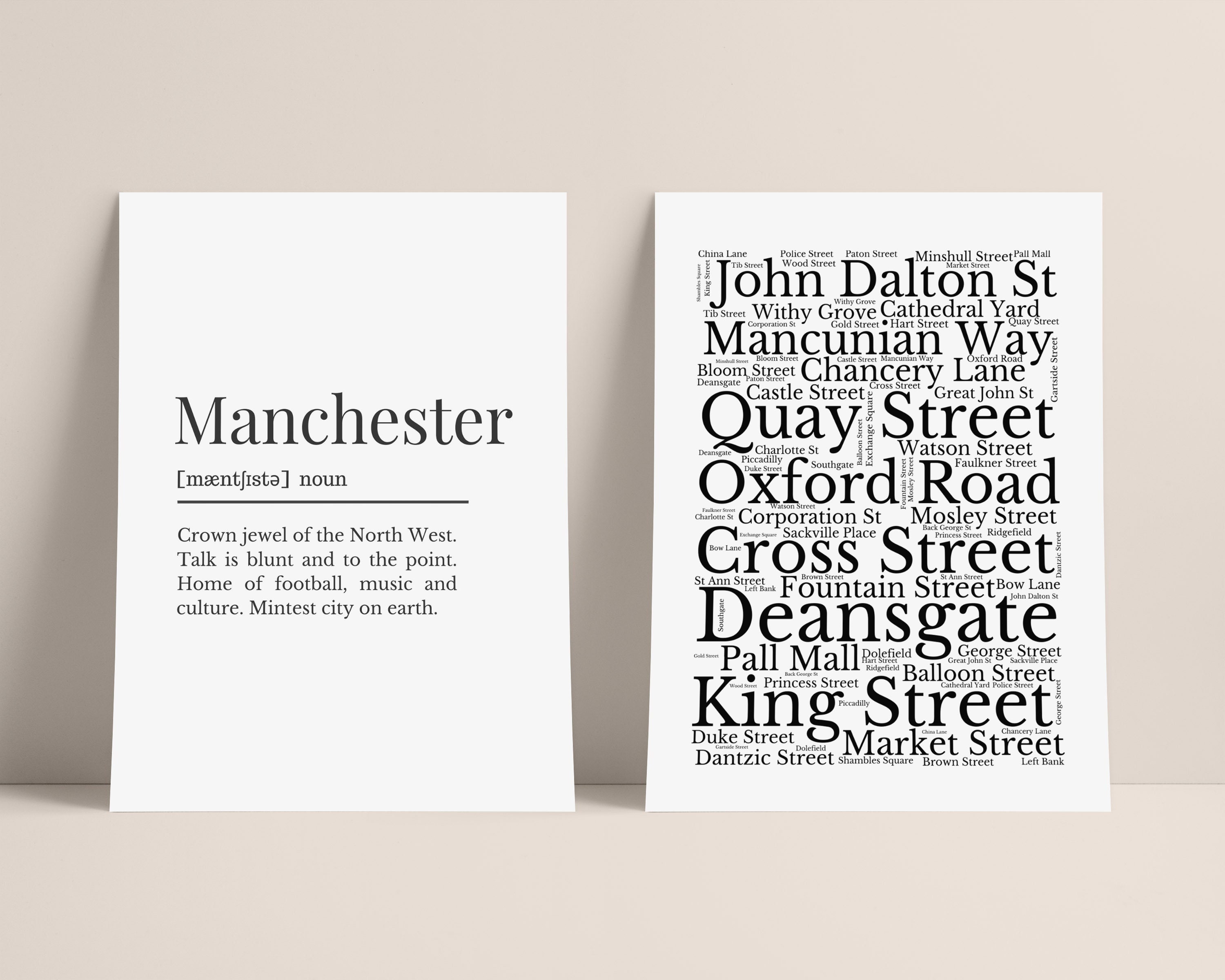 Manchester Definition and Street Print Set Manchester Prints - Etsy UK