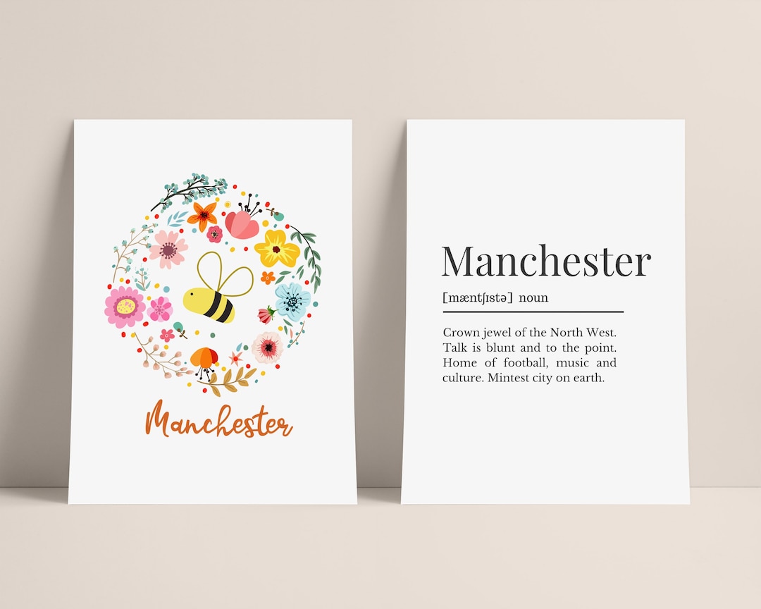 Manchester Definition Print and Manchester Floral Wreath Print Set - Etsy