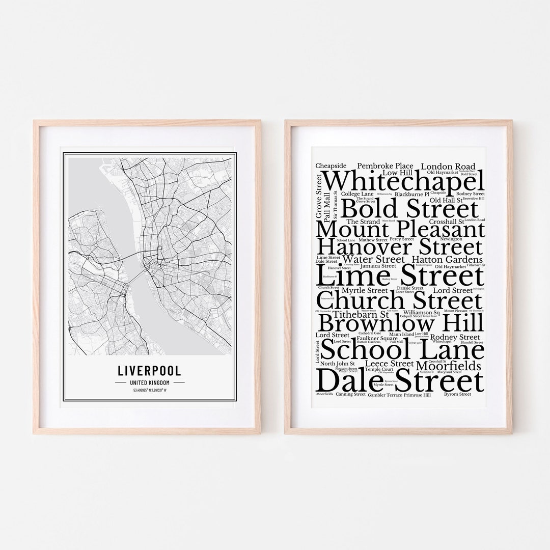 Liverpool Map Print Set, Liverpool Prints, Prints for Scousers ...