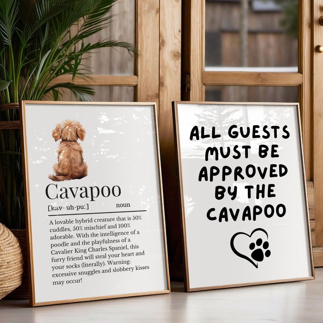 Cavapoo Definition Print Set, Illustrated Cavapoo Wall Art, All Guests Must Be Approved by the ...