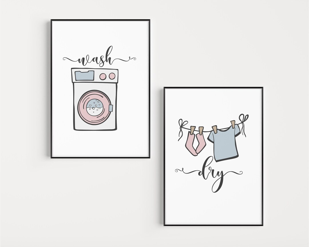 Wash and Dry Laundry Print Set, Print Set for Utility Room, Laundry ...