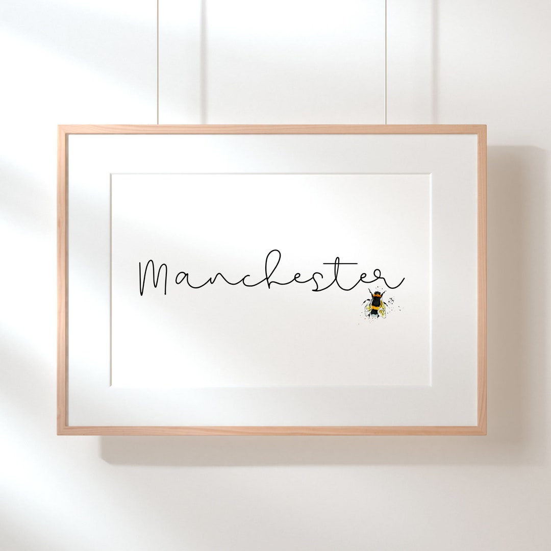 Manchester Print, Manchester Bee Print, Mancunian Word Print, Gift for ...