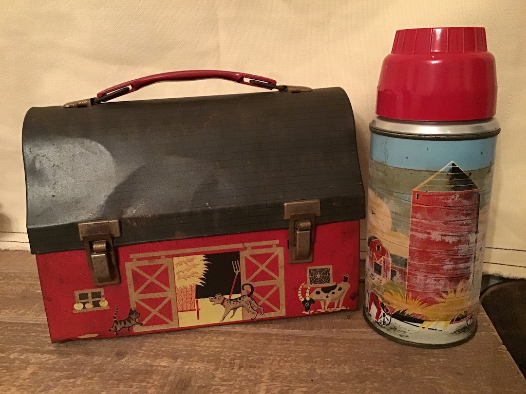 Red Barn Lunchbox Vintage Lunchbox Metal Lunchbox Thermos Farmhouse ...