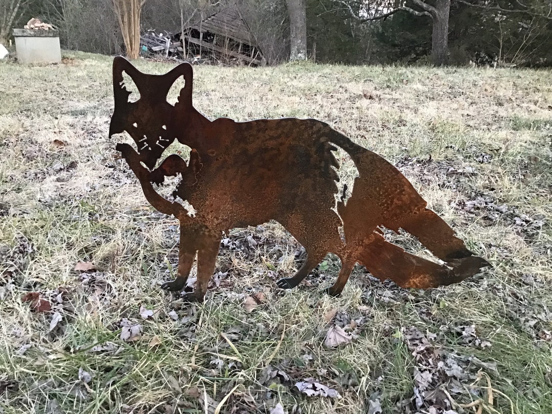 Fox Metal Art Garden Stakes Red Fox Outdoor Metal Art Yard Art Garden ...