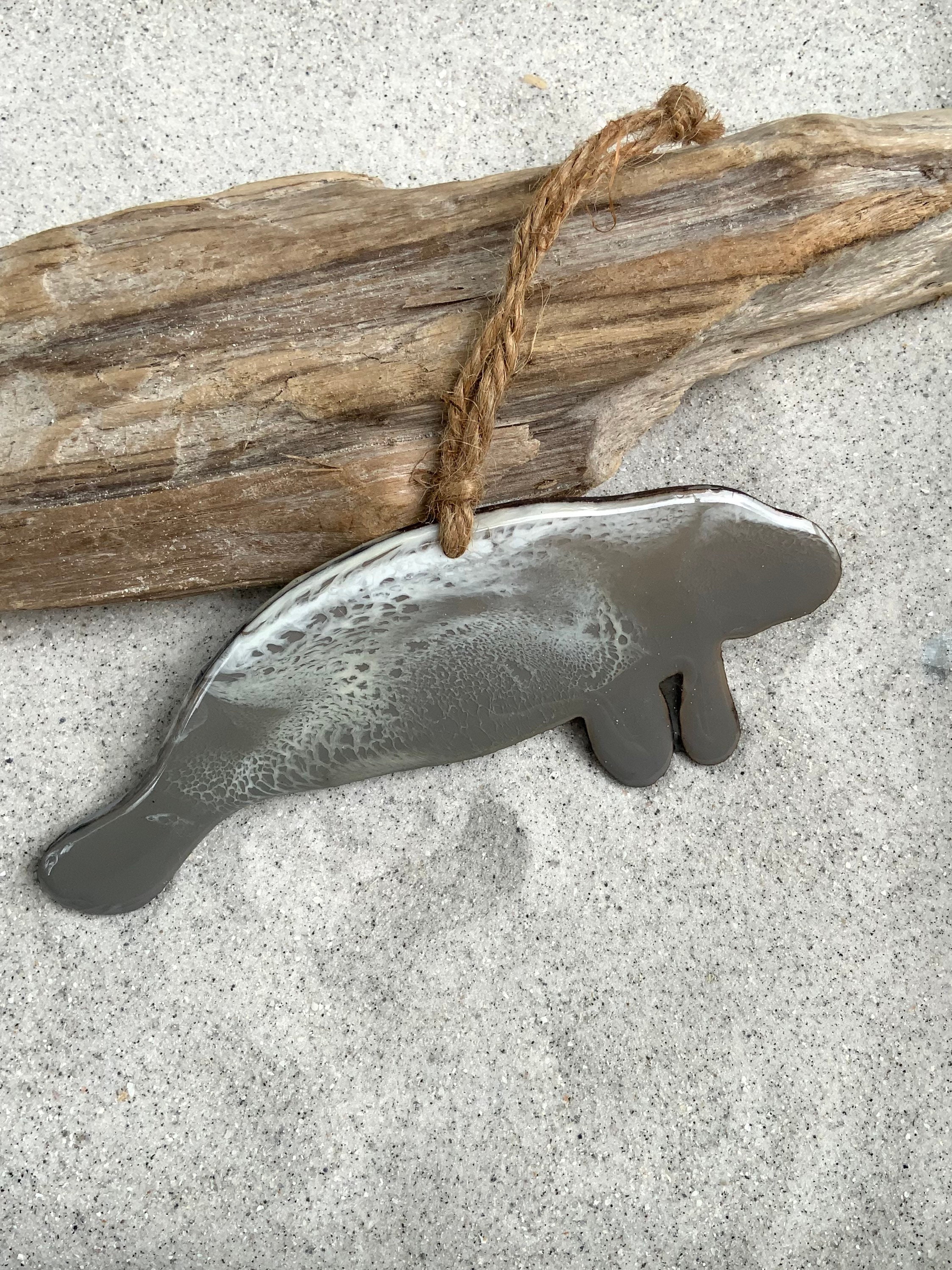 Manatee Ornament, Resin Art Ornament, Original Art, Beach Art, Ocean ...