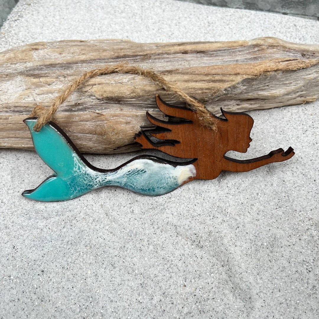 Mermaid Ornament, Resin Art Ornament, Original Art, Beach Art, Ocean ...