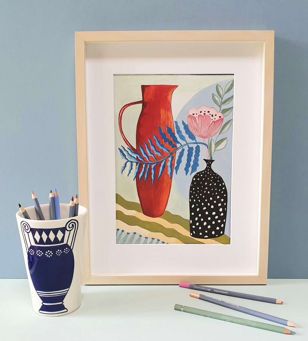 Illustration // Painting duo of Vases - Etsy Singapore