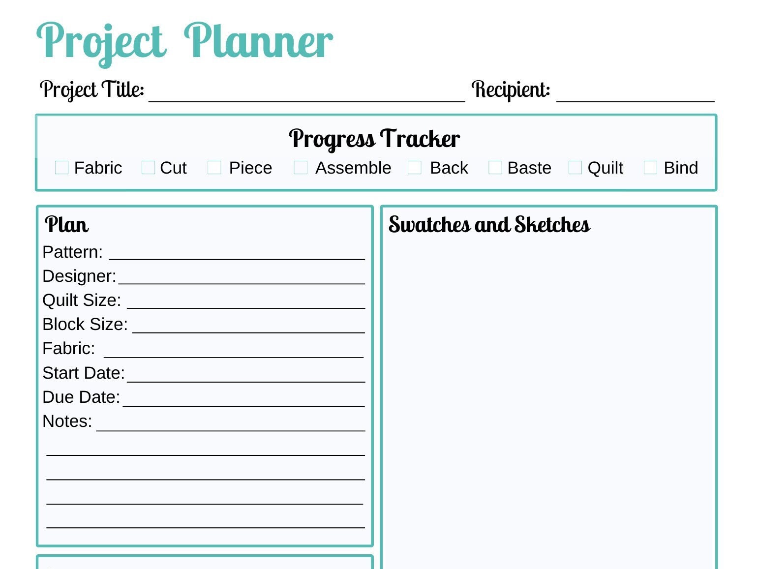 Printable Quilt Project Planner by Modern Cottage Quilts - Etsy