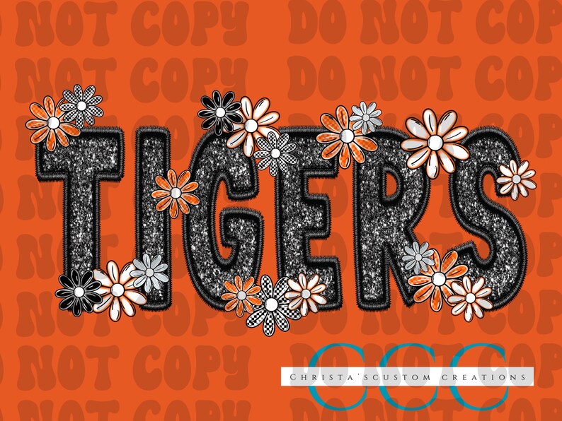 Tigers Faux Glitter Black Floral Png School Spirit Tigers - Etsy