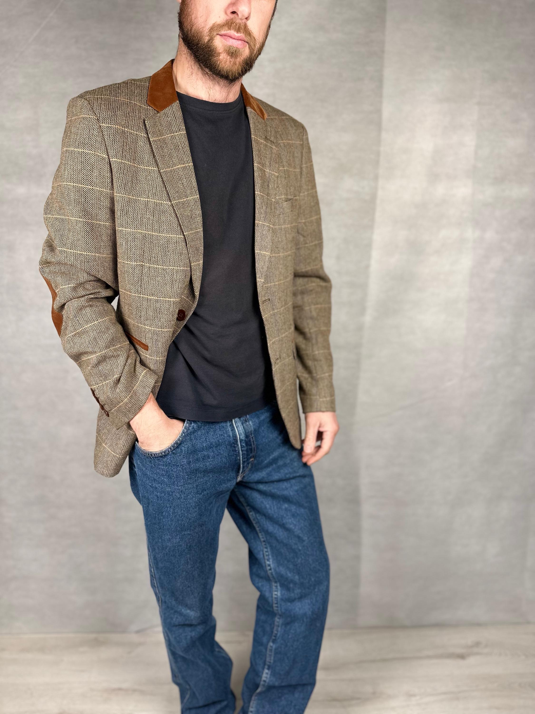 DX7 - Tan Tweed Check Blazer, Vintage English Blazer, Classic English ...