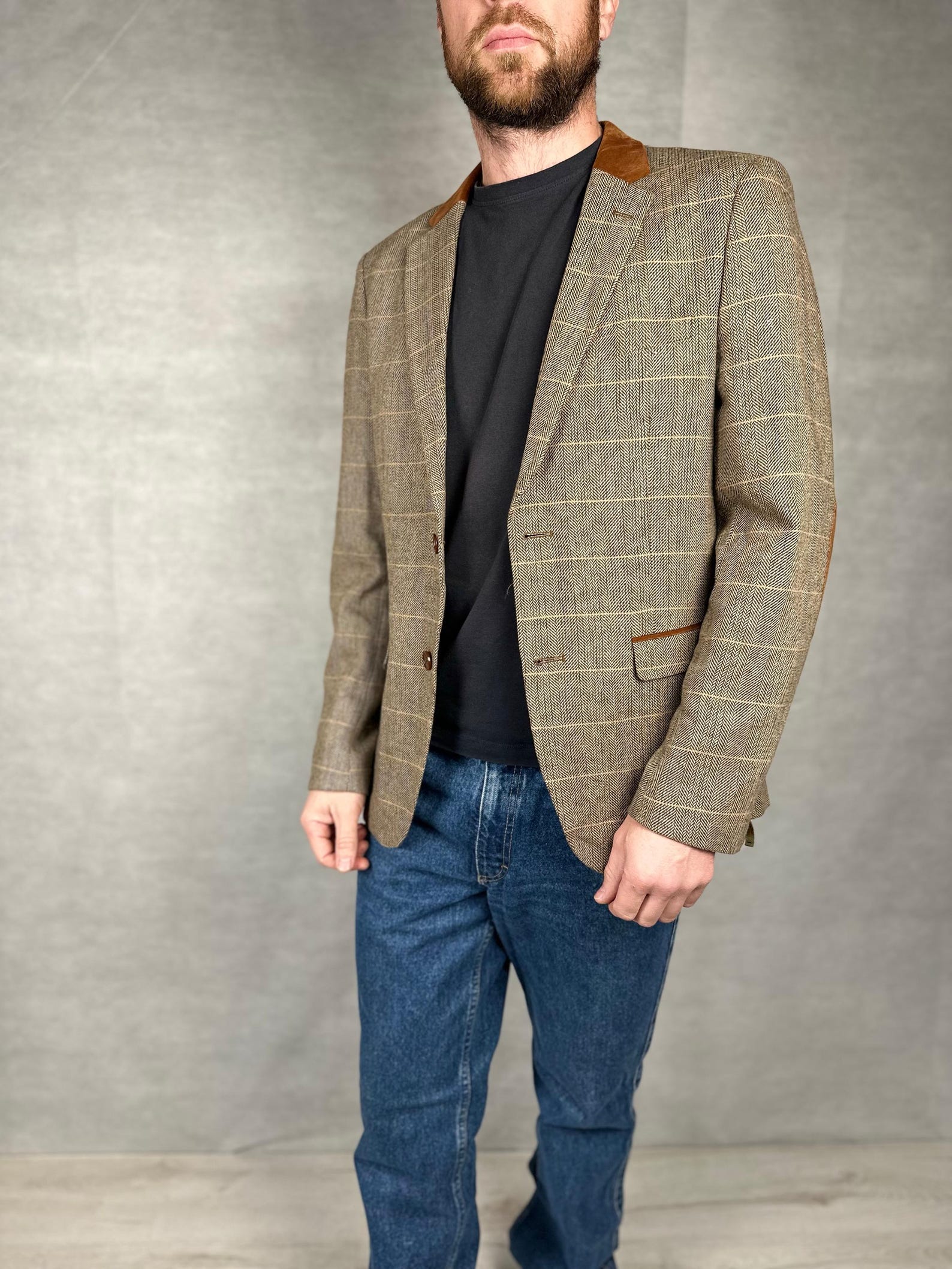 DX7 Tan Tweed Check Blazer, Vintage English Blazer, Classic English ...