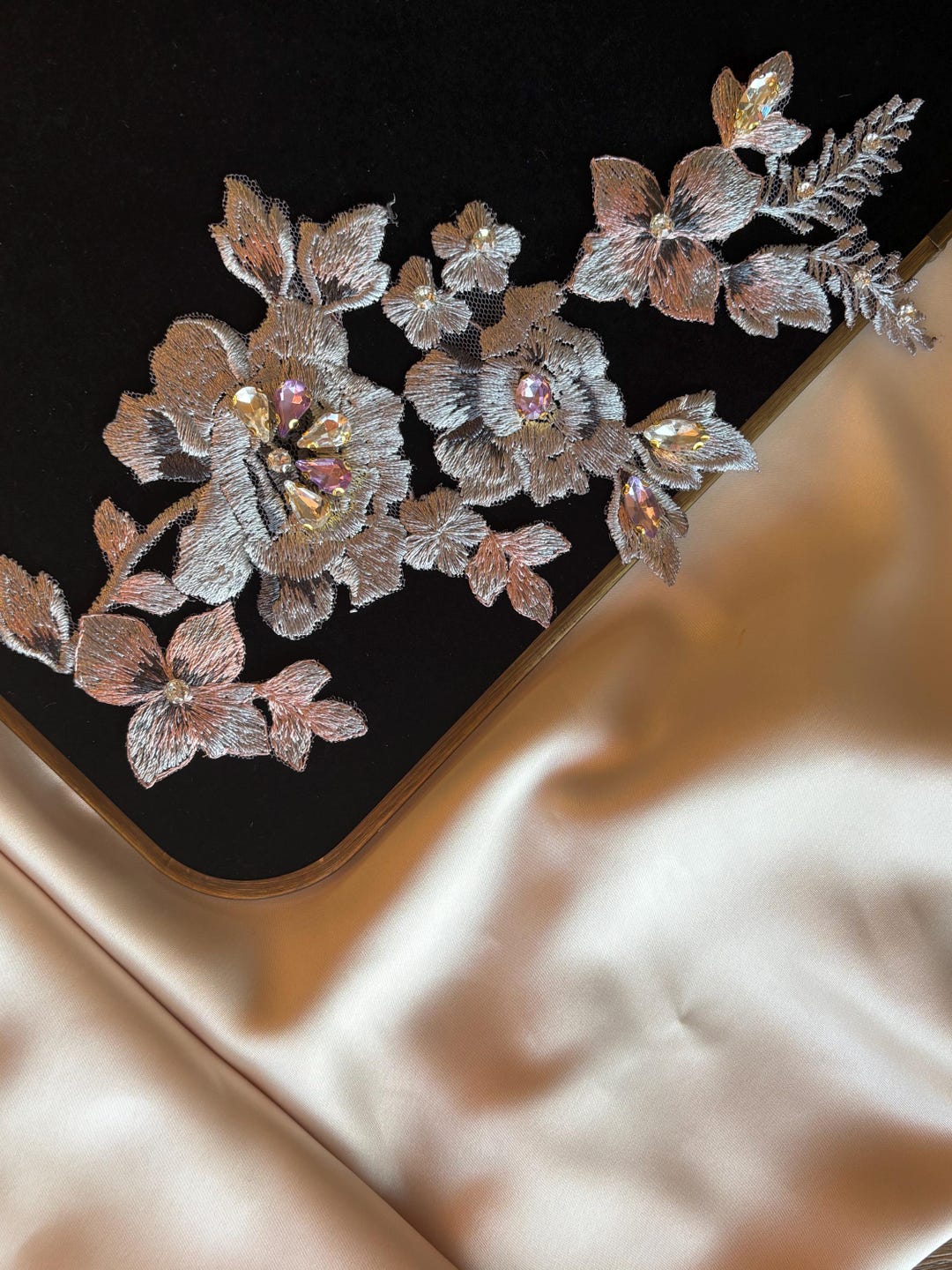 Sparkling Hand Beaded Applique, Wedding Applique, Beautiful Flower ...