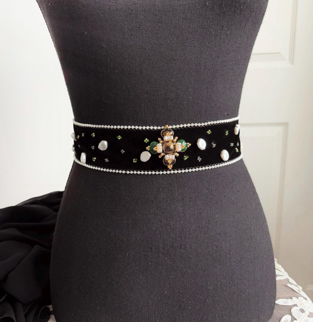 Hand Beaded Sash, Velvet Sash, Wedding Sash, Wedding Belt, Dress Belt ...