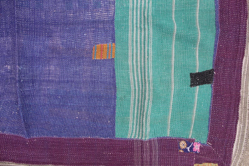 Heavy Vintage Kantha Quilt Throw Blanket | Thick Handmade Patchwork ...