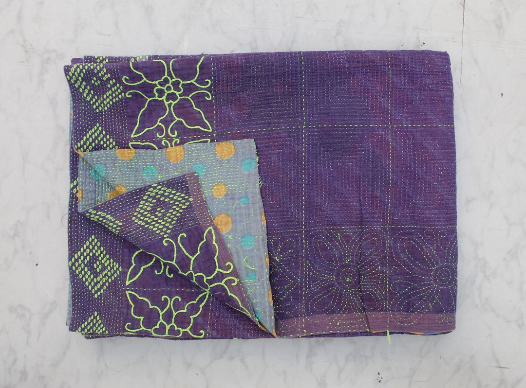 Recycled Indian Sari Twin Size Kantha Quilts Vintage Kantha Throw ...
