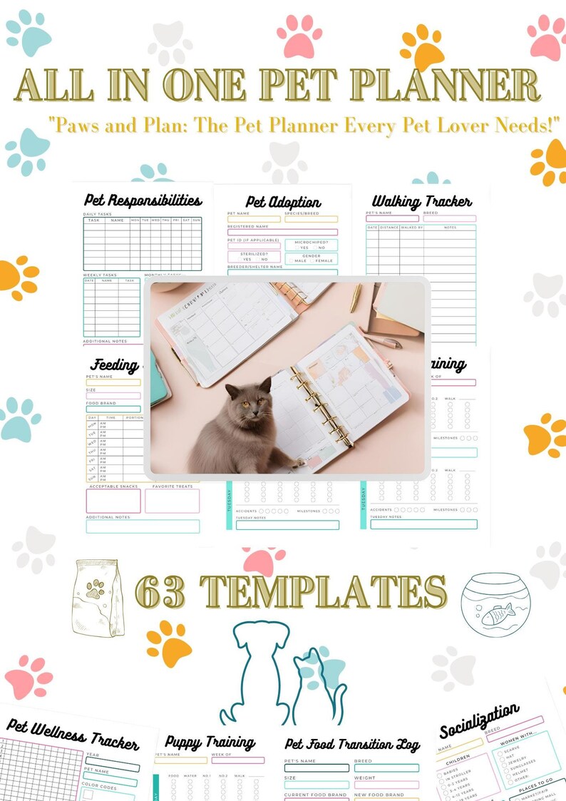 All in One Pet Care Planner Printable Pet Workbook Pet Checklists Pet ...