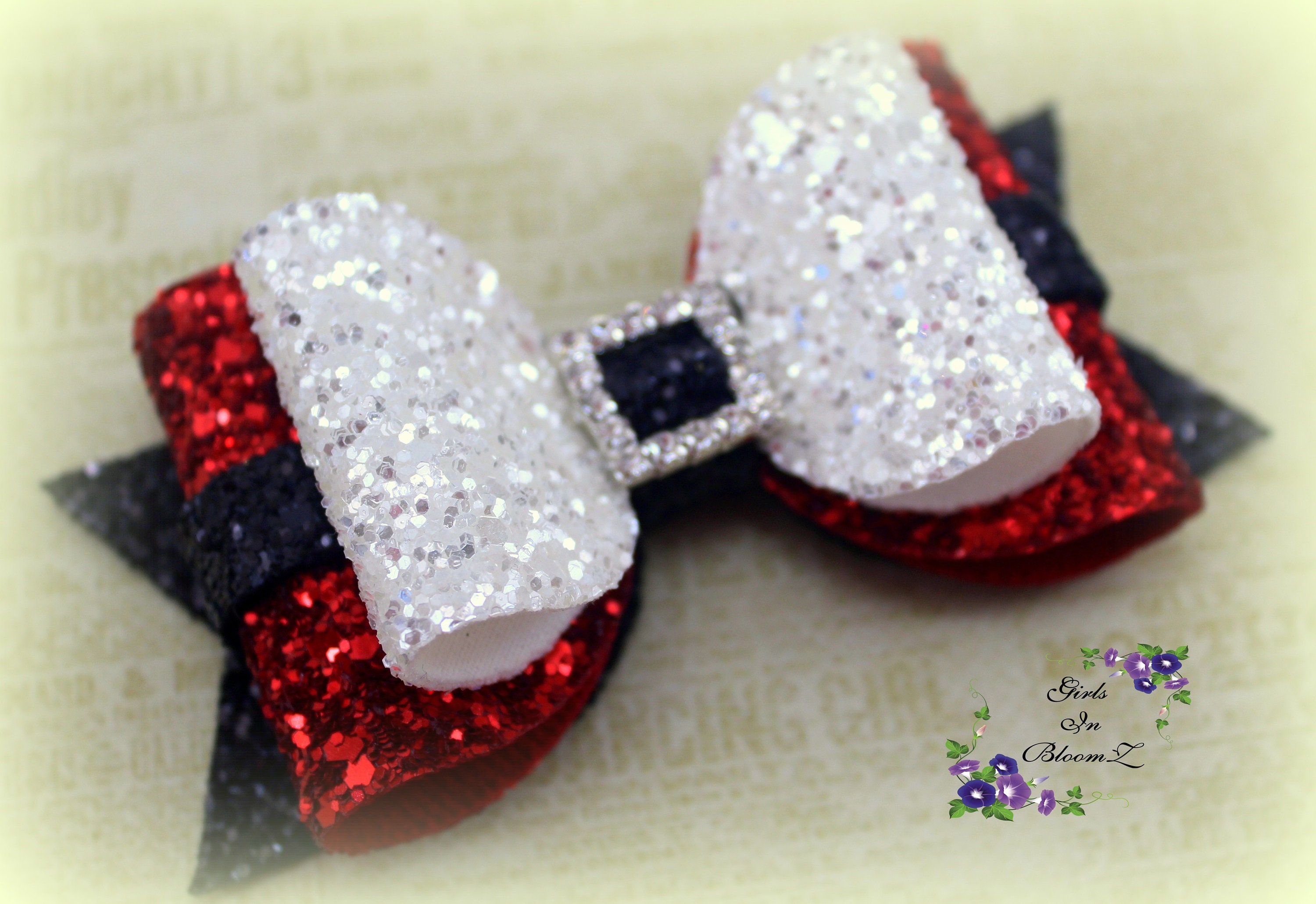 Christmas Hair Bow/girls Santa Hair Bow/glitter Hair Bow/red - Etsy