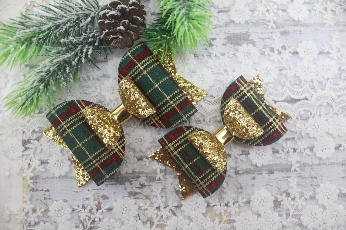 Plaid Hair Bow/green and Gold Christmas Hair Bow/green Plaid - Etsy