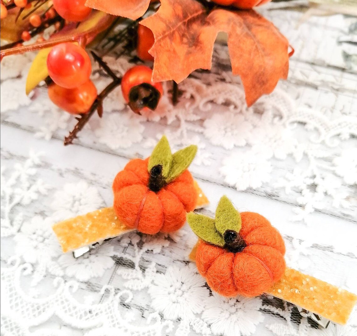 Pumpkin Hair Clip/halloween Hair Clips/girls Small Hair - Etsy
