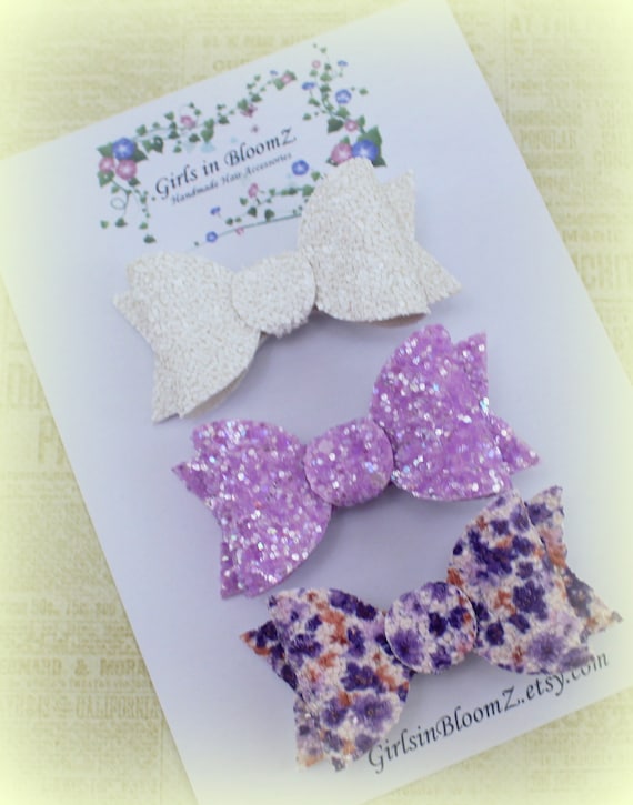 Purple and White Hair Bows girls Small Hair Bows gift for Girl set of 3 Hair Bows sparkly Hair Bows toddler Hair Bows pigtail Clips cute Bow Etsy Ireland