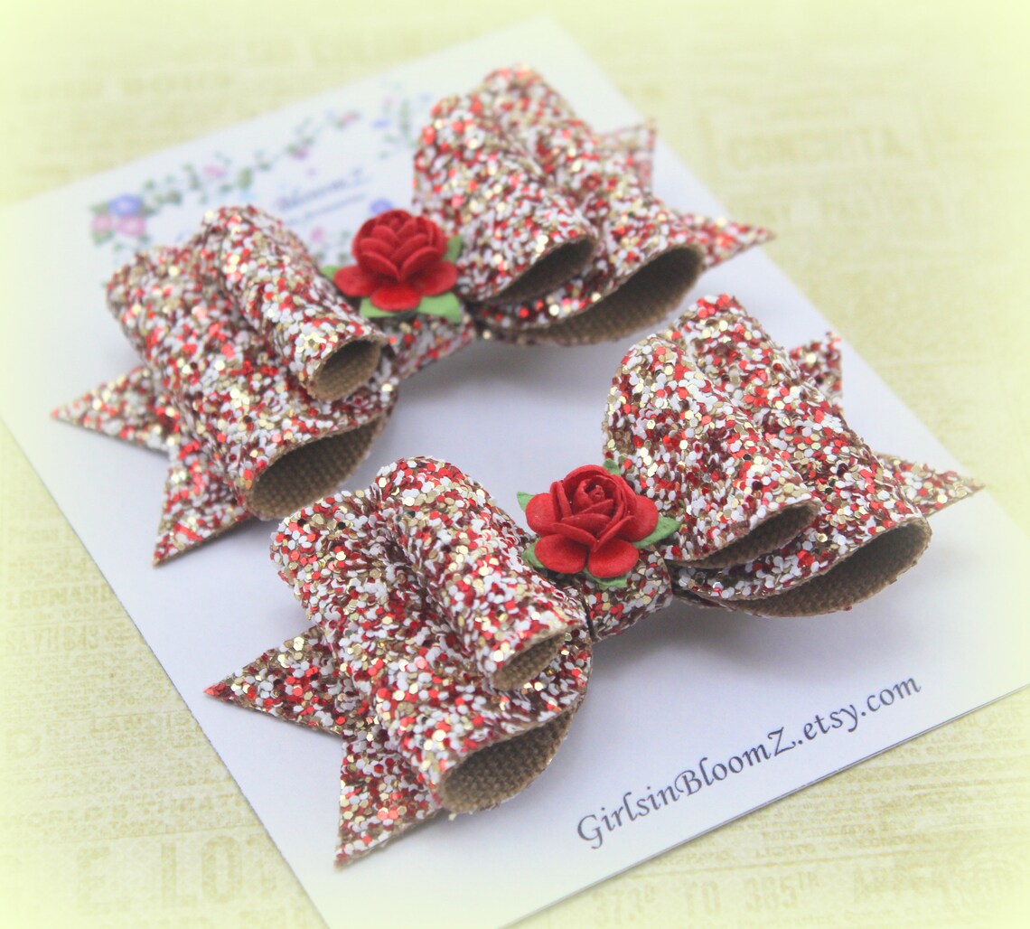 Red Hair Bows/girls Hair Bows/set of 2 Hair Clip/sparkly Red | Etsy