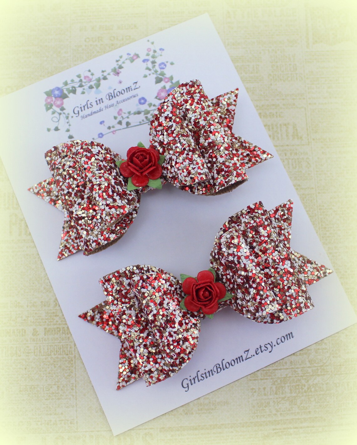 Red Hair Bows/girls Hair Bows/set of 2 Hair Clip/sparkly Red | Etsy