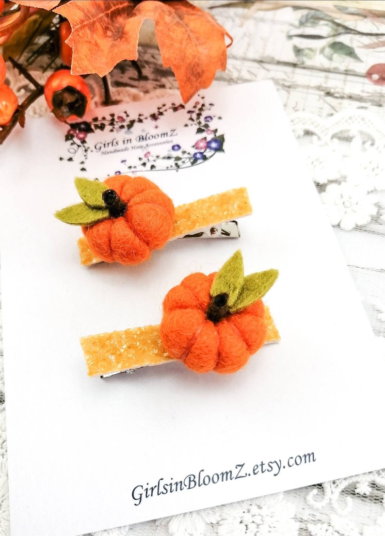 Pumpkin Hair Clip/halloween Hair Clips/girls Small Hair - Etsy