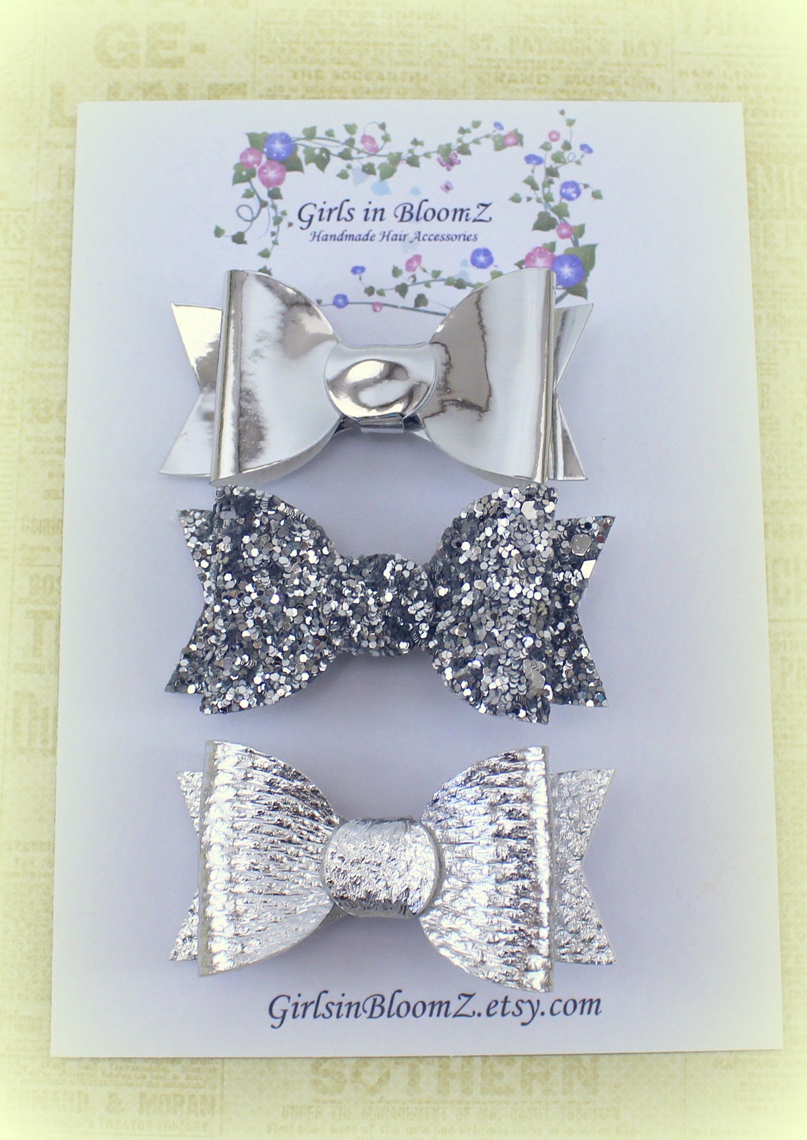 Girls silver glitter bows/Small baby hair bows/Silver glitter | Etsy
