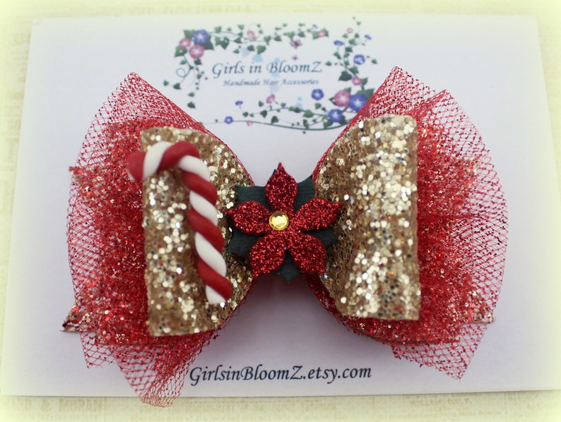 Christmas Hair Bow/girls Red Hair Bow/glitter Hair Bow/red - Etsy