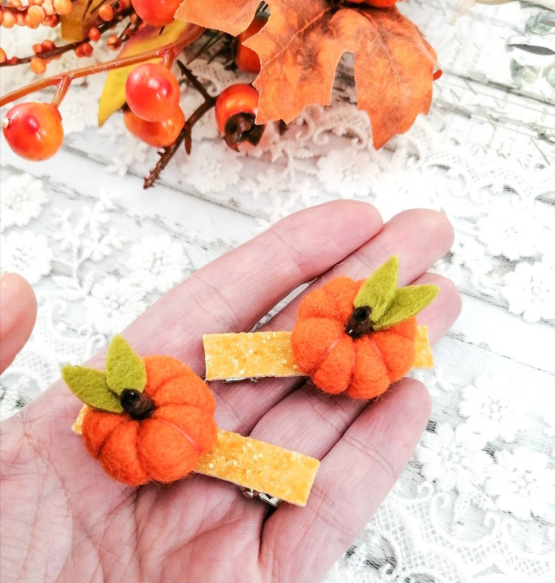 Pumpkin Hair Clip/halloween Hair Clips/girls Small Hair - Etsy