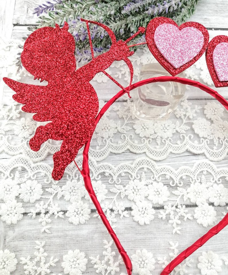 Cupid Headband-valentine's Day Red Hearts Headband-glitter - Etsy