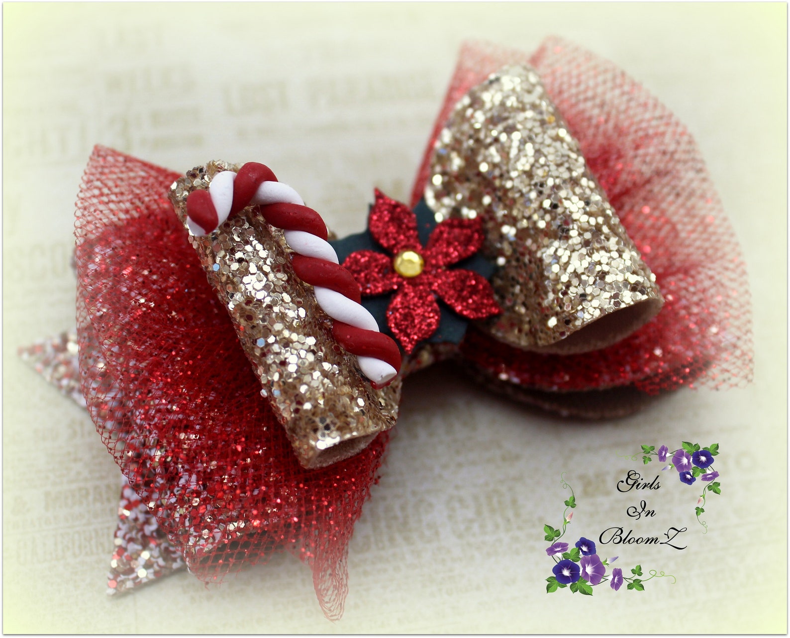 Christmas Hair Bow/girls Red Hair Bow/glitter Hair Bow/red | Etsy