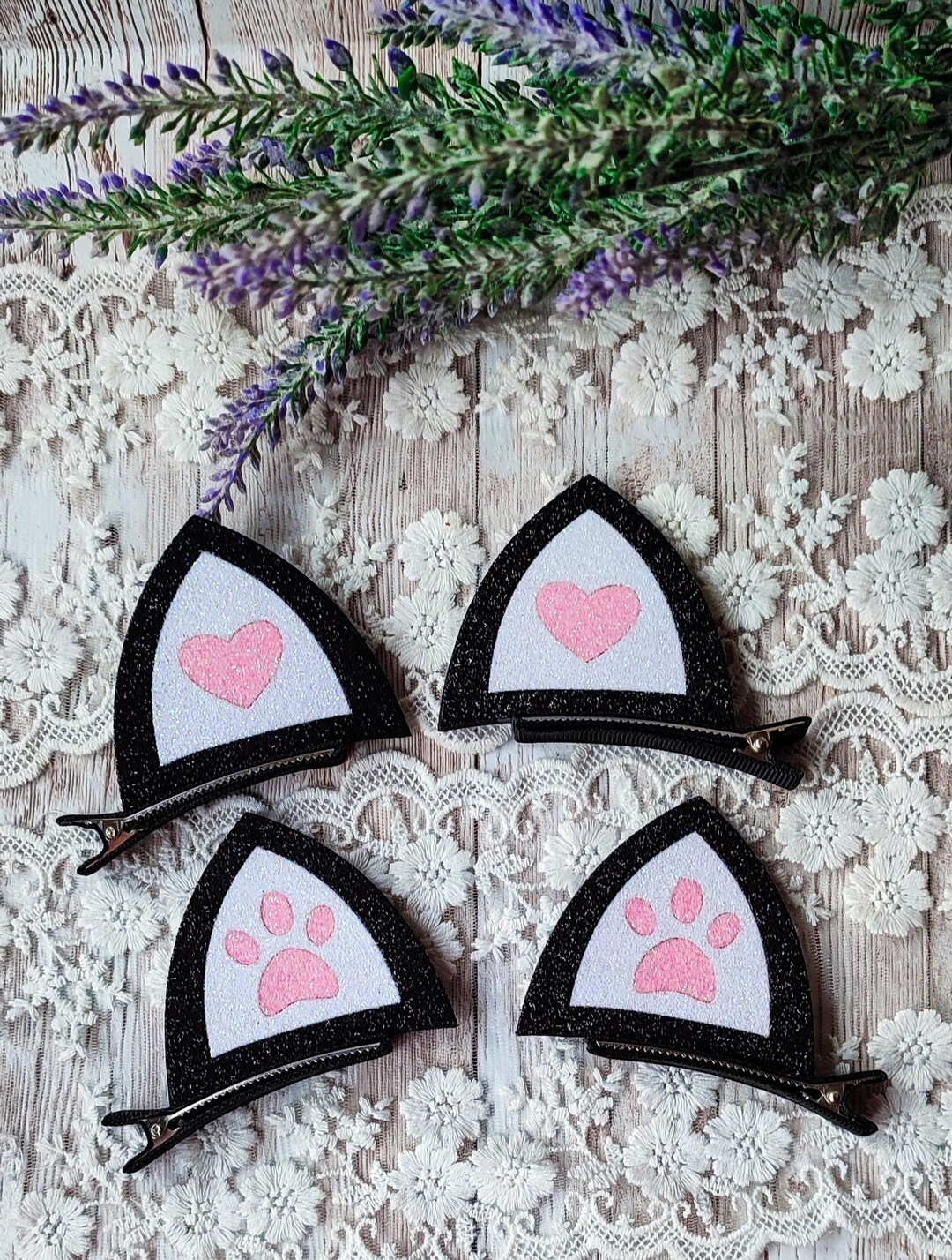 Kitty Ear Hair Clips: Handmade Glitter Cat Ears, Non-slip - Etsy