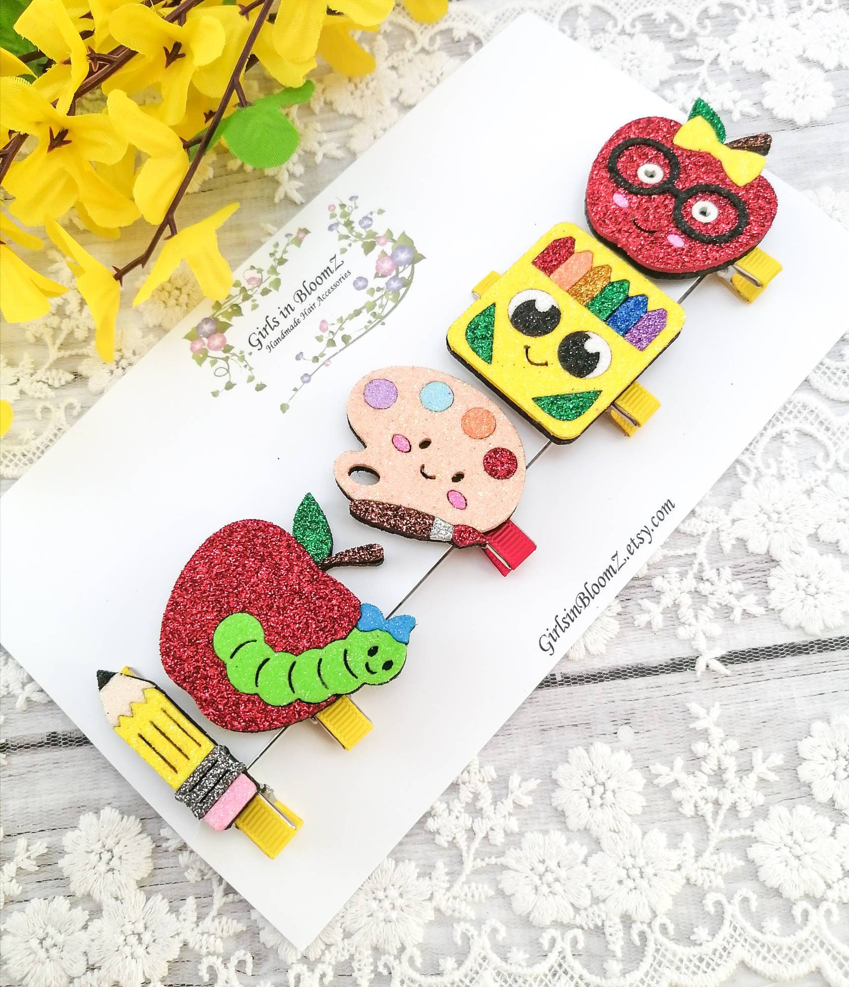 Back to School Hair Clips/nerd Apple Hair Clip/crayons Hair - Etsy