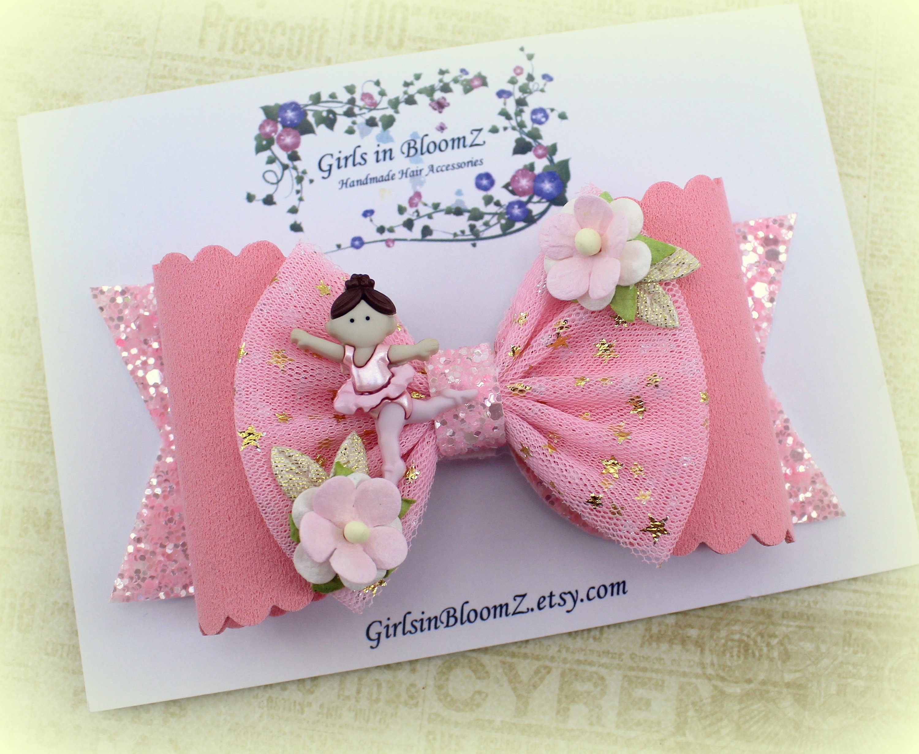 Pink Ballet Hair Bow/ballerina Hair Bow/pink Glitter Hair | Etsy