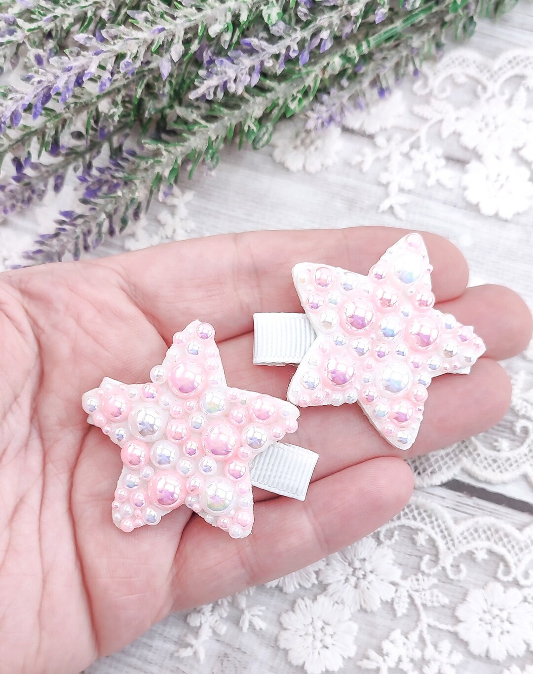 Star Hair Clips-pearl Star Hair Clip-pink Star-white Star-girl Hair ...
